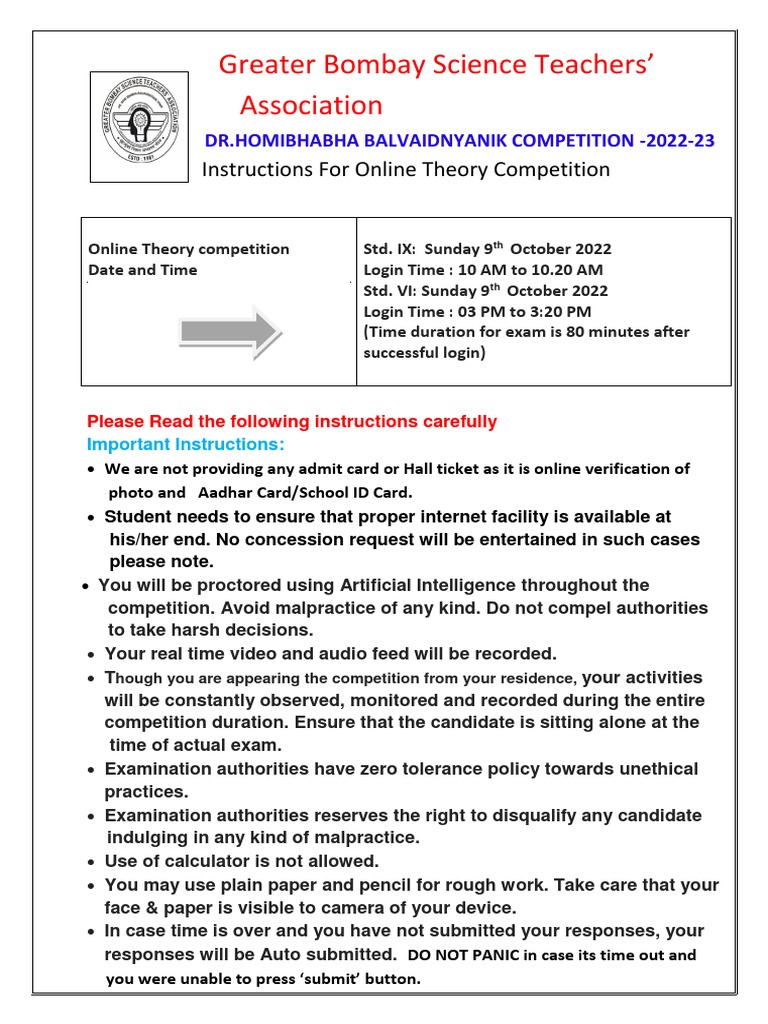 Revised Instructions For Online DHBBVC 2022 23 Theroy Competition | PDF ...
