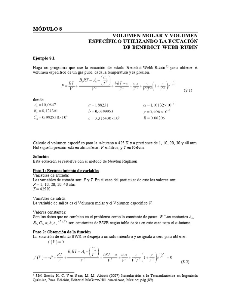 Módulo 8. Volumen Molar y Volumen Específico Utilizando La Ecuación de ...