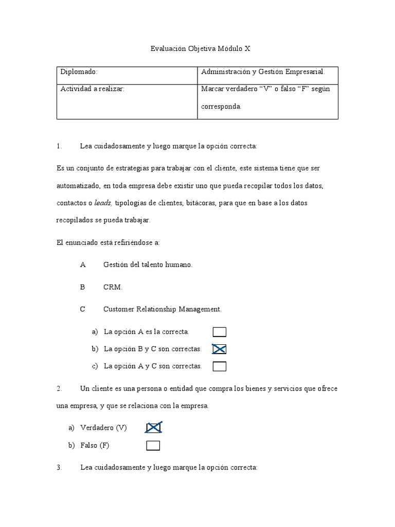 Evaluación Objetiva Módulo X | PDF | Gestión de la relación con el ...