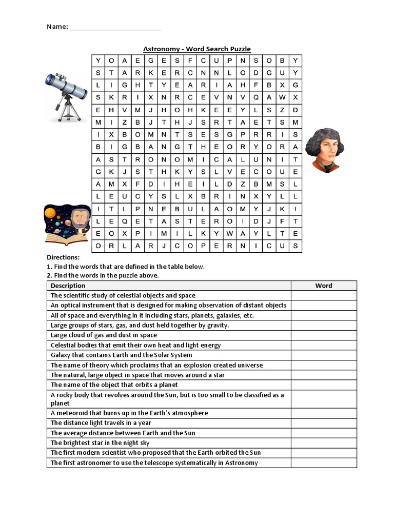 Name: - : Astronomy - Word Search Puzzle | PDF | Astronomy | Outer Space