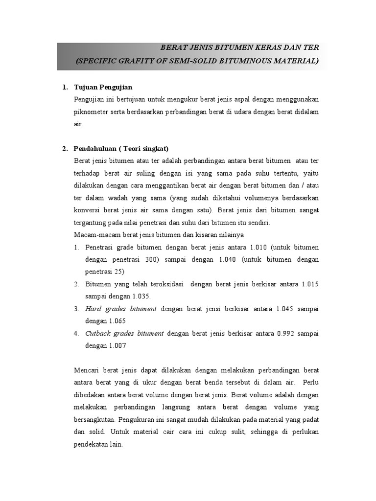 Berat Jenis Bitumen Keras Dan Ter | PDF