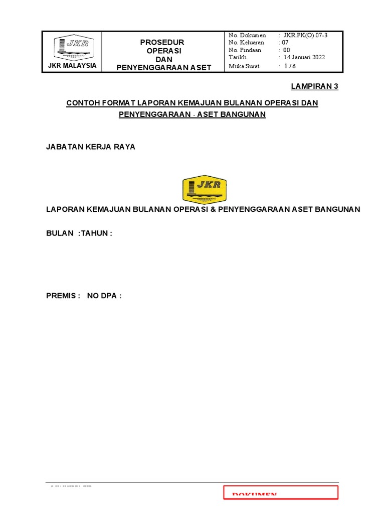 Laporan Kemajuan Bulanan Aset JKR | PDF