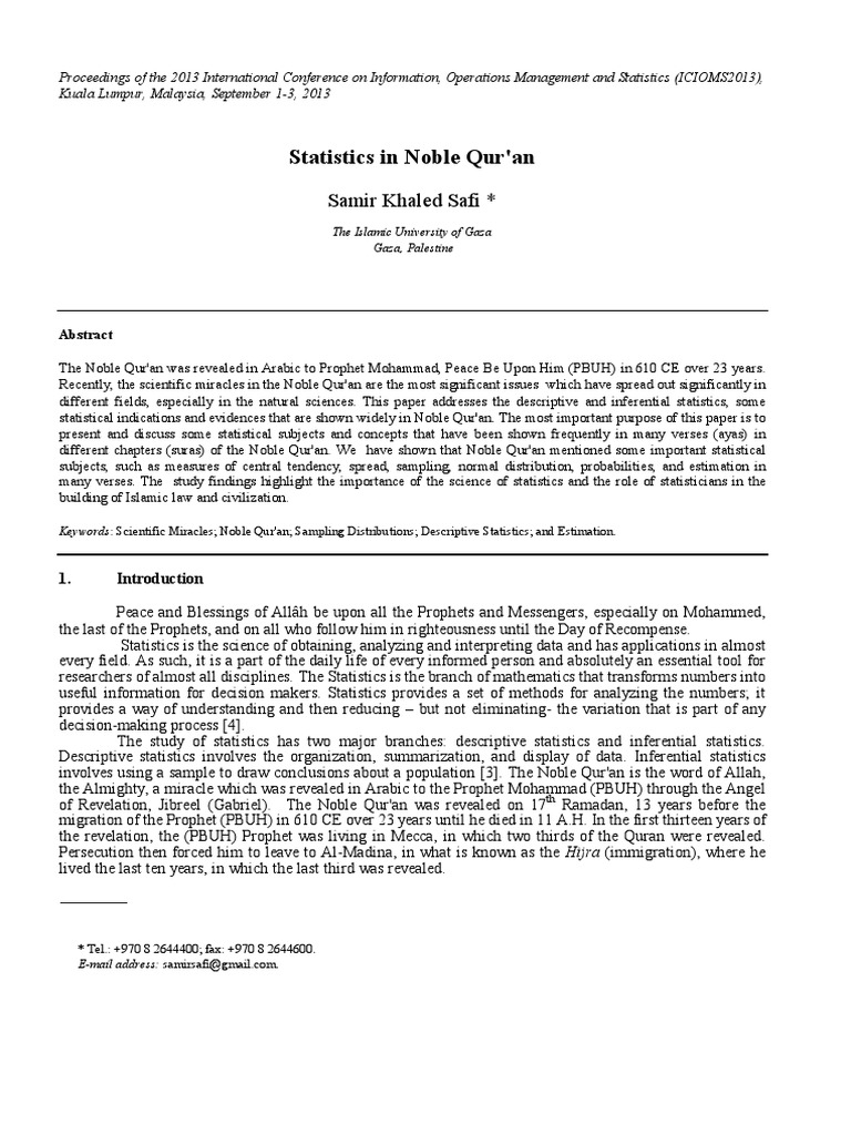 Statistics on Holy Quran | PDF | Quran | Islam