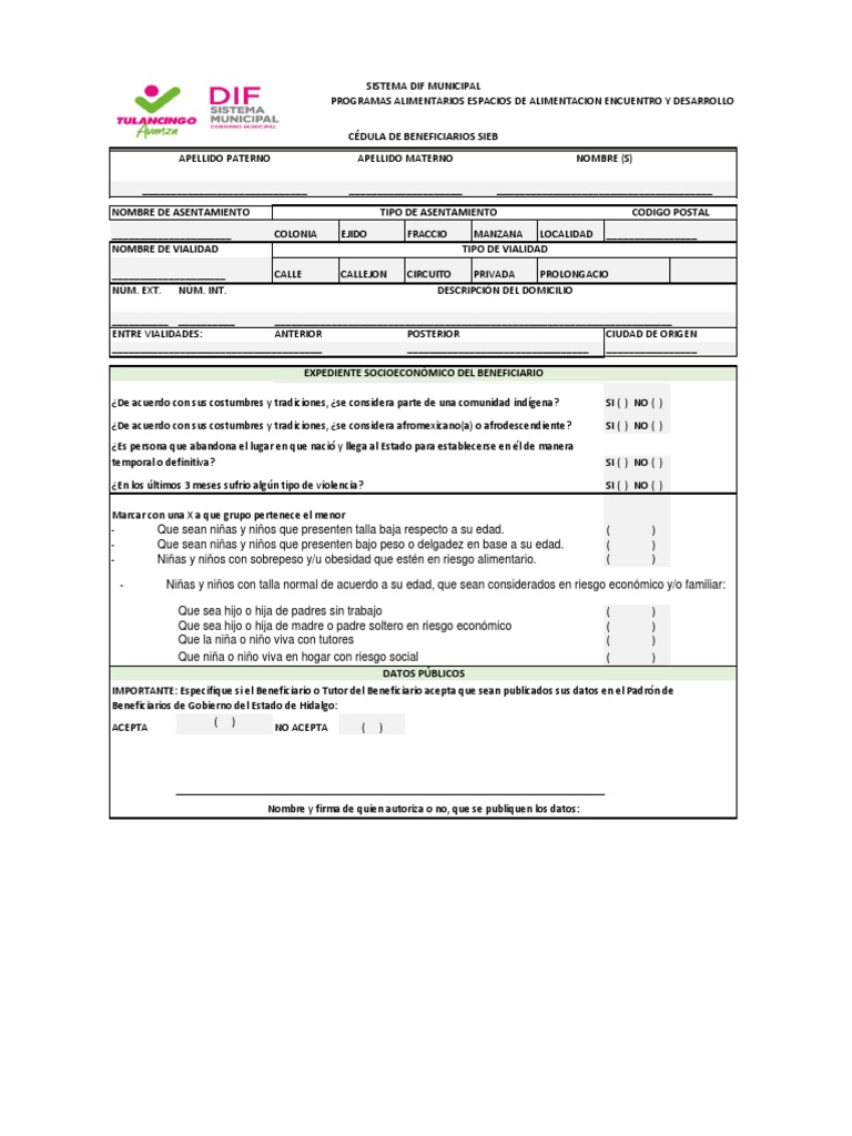 Cédula de Beneficiarios SIEB | PDF | Ciencias sociales