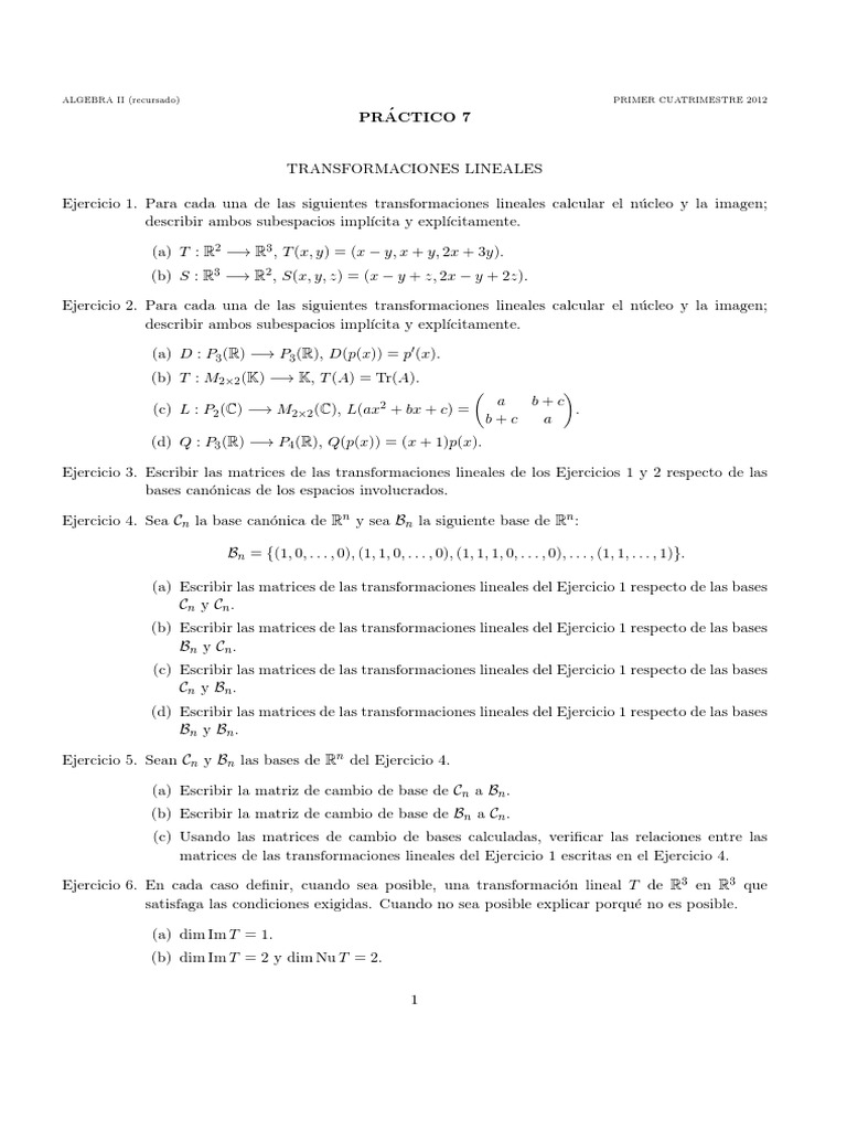 Practico 7 | PDF | Mapa lineal | Matriz (Matemáticas)