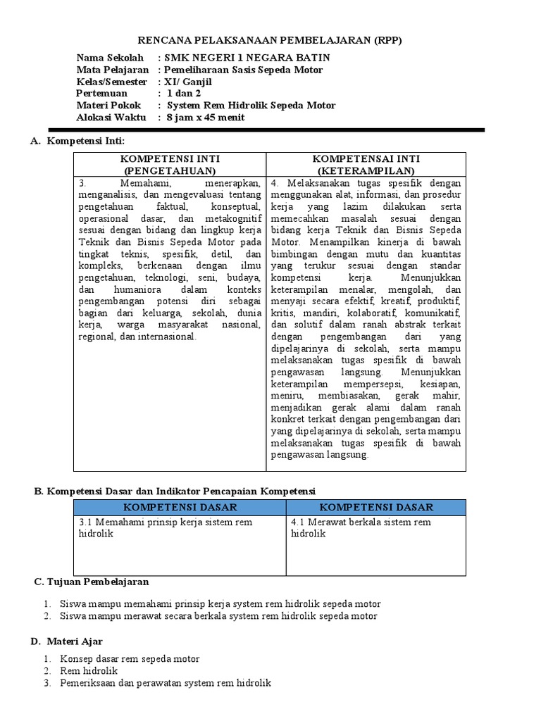 A. RPP Sistem Rem Hidrolik 1 Dan 2 | PDF