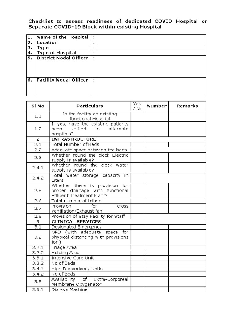 R - Check List For Covid Hospital Permission | Download grátis PDF ...