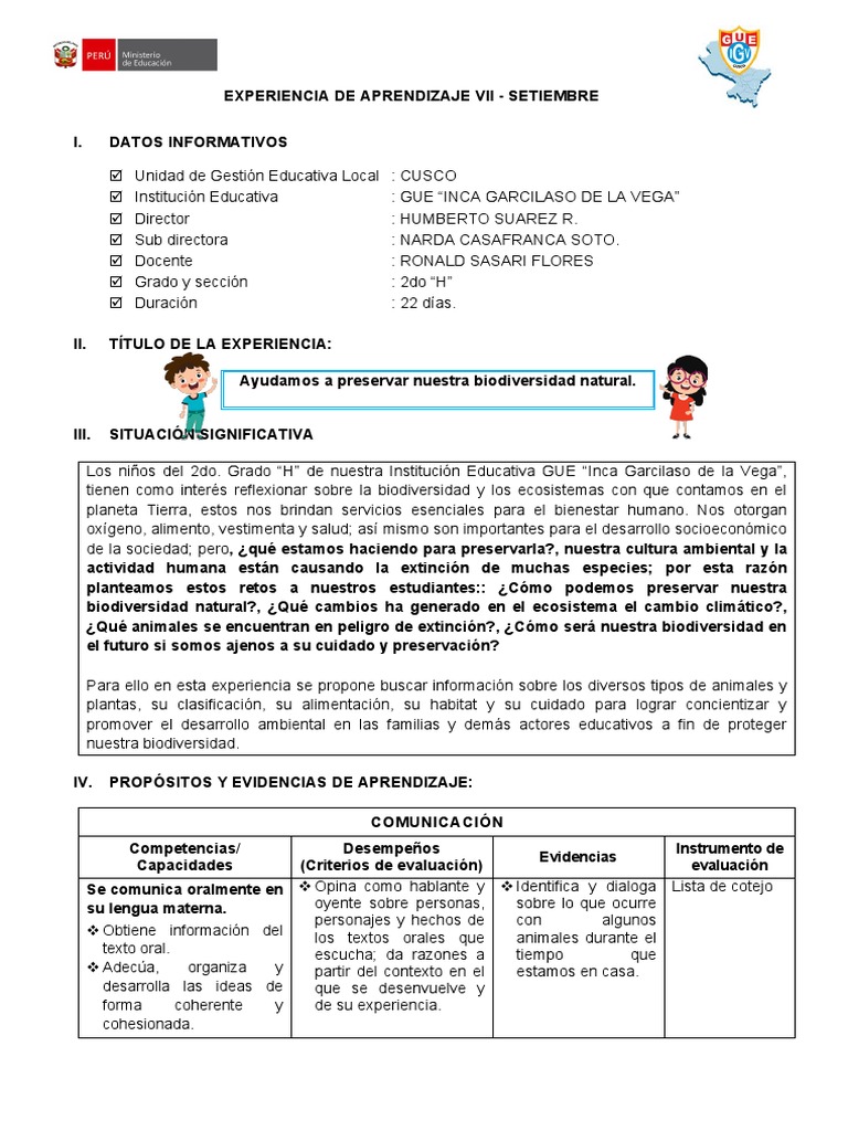 Experiencia de Aprendizaje Setiembre | PDF