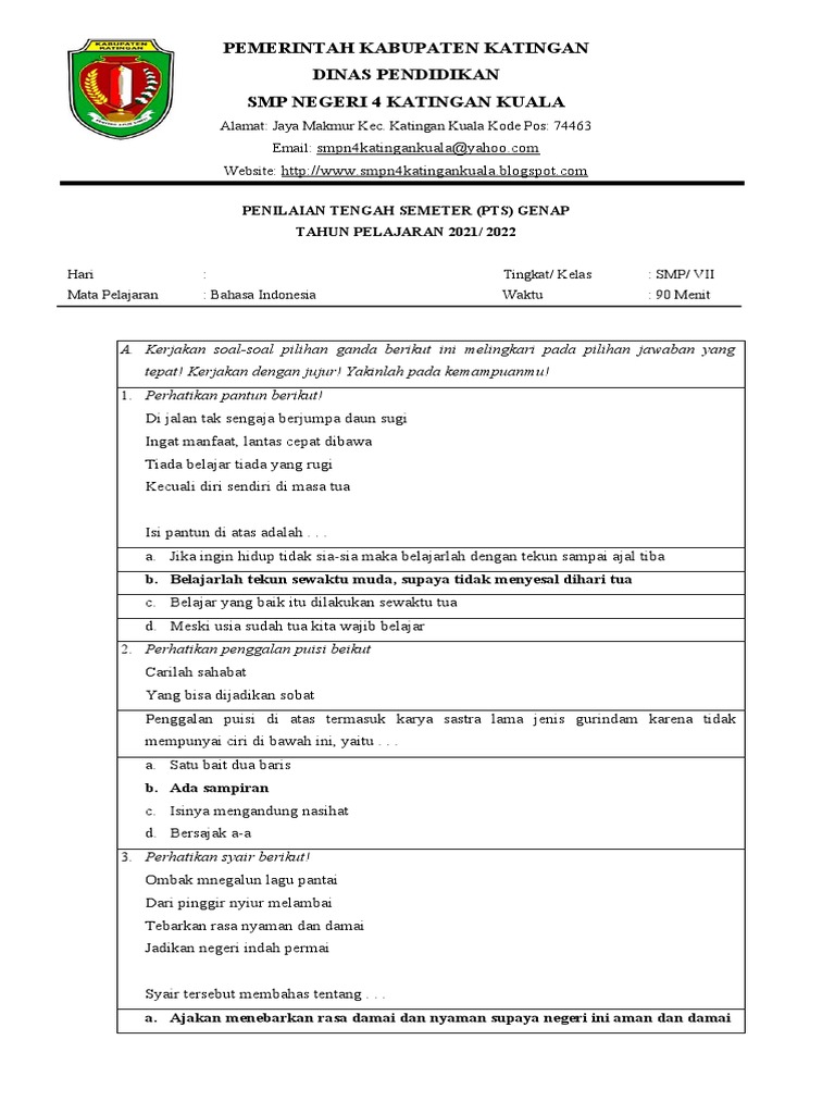 Soal Pas B. Indo Kelas 7 2021-2022 | PDF | Fiksi Umum