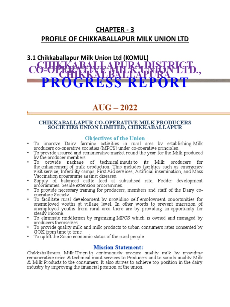 Chikkaballapur Milk Union Profile 2022 | PDF | Milk | Dairy