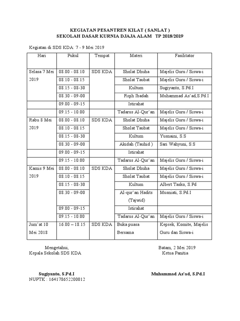 Kegiatan Pesantren Kilat SD Kda | PDF