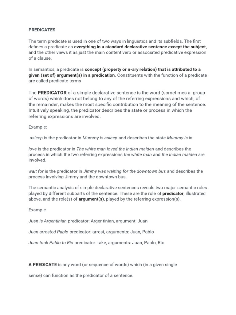 PREDICATES | PDF | Language Arts & Discipline
