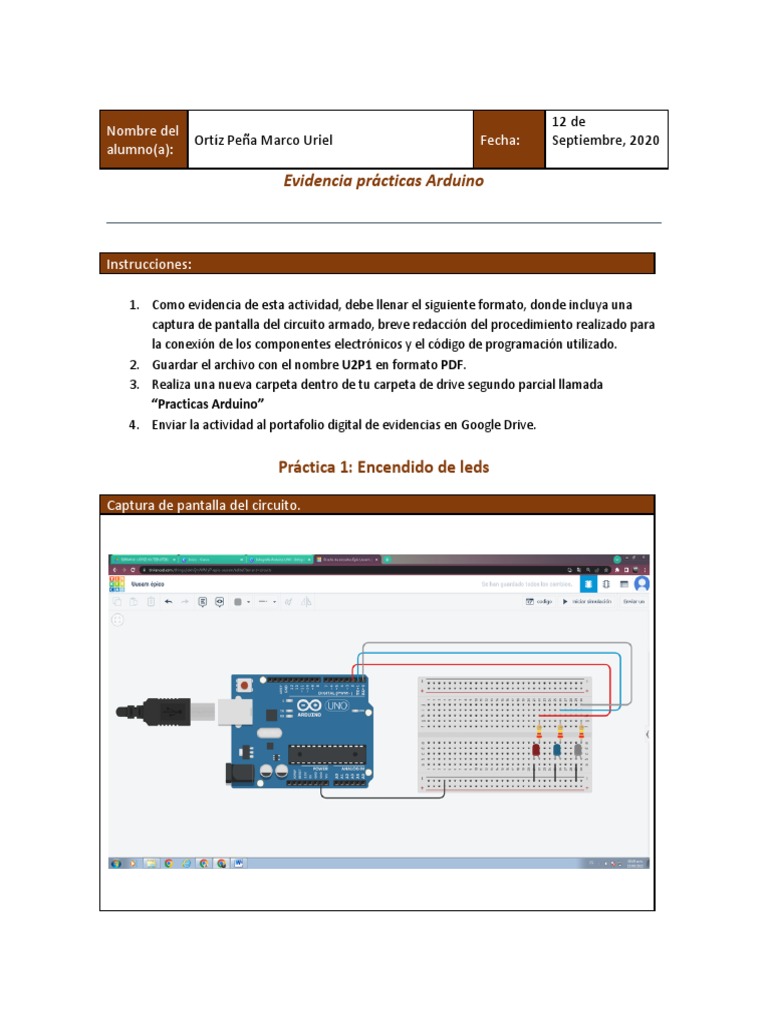 Evidencia Prácticas Arduino: Nombre Del Alumno (A) : Fecha | Descargar ...