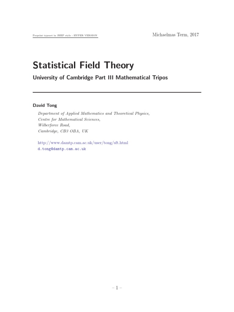 Statistical Field Theory | PDF | Phase Transition | Physics