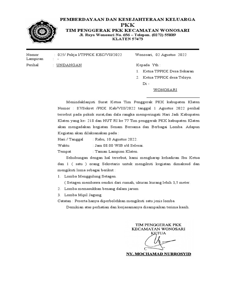 Undangan PKK 2022 | PDF