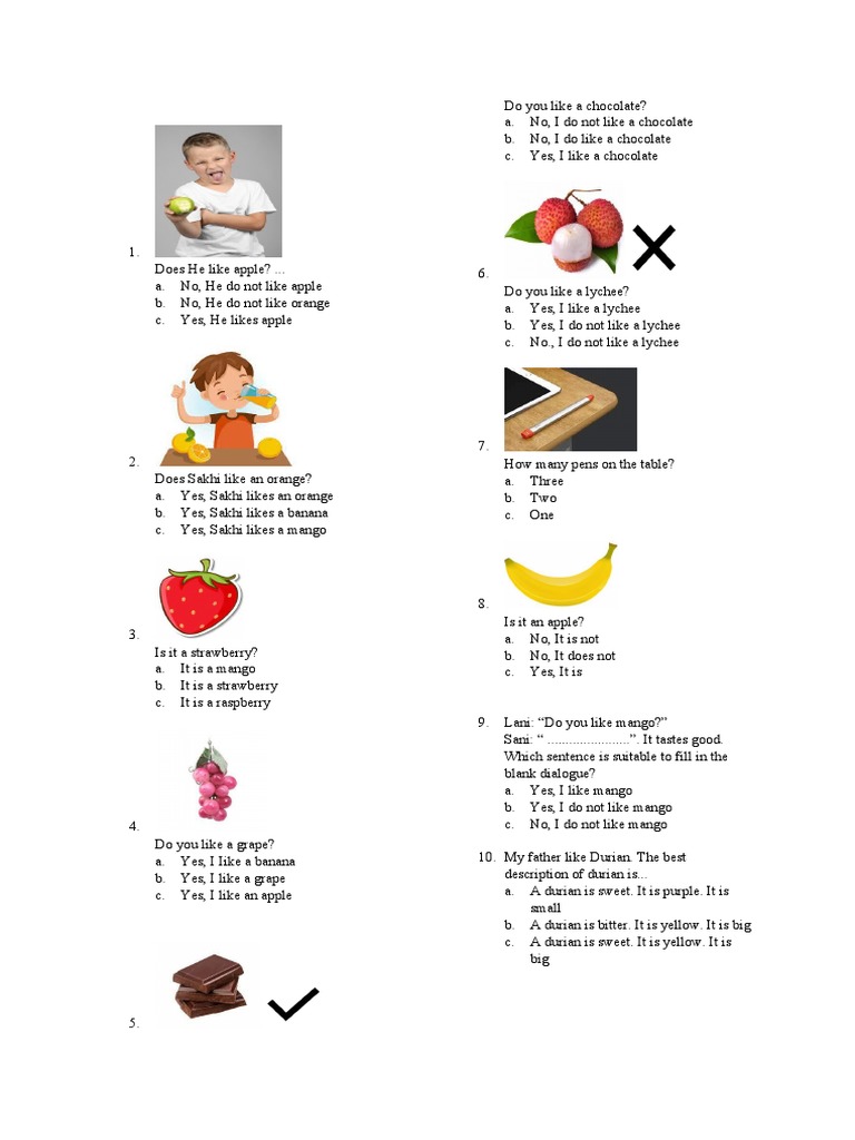 Soal Bahasa Inggris Kelas 2: Buah | PDF | Edible Fruits | Fruit