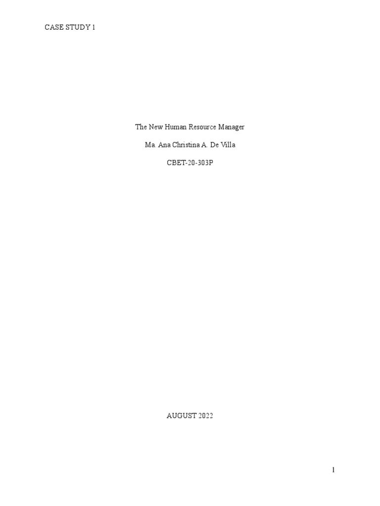 The New Human Resource Manager Case Study Pdf Employment Human
