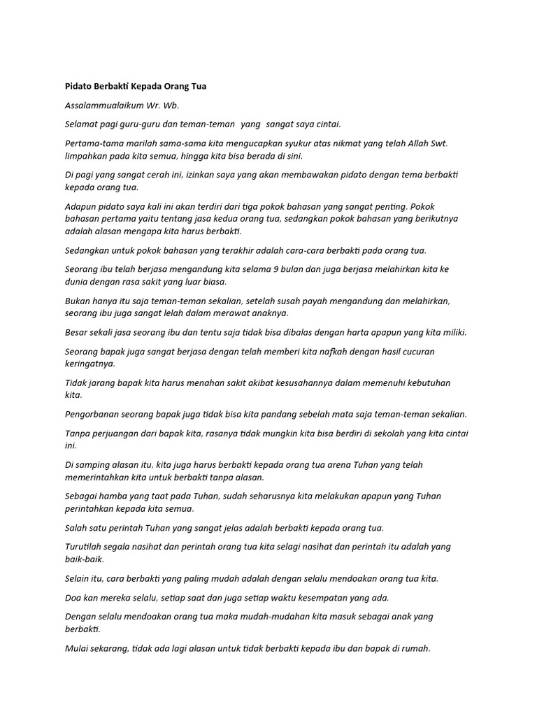Pidato Berbakti Kepada Orang Tua 1 | PDF