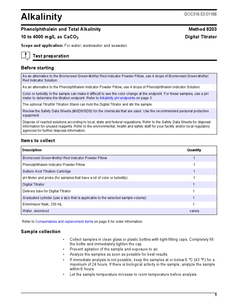 8203 Alkalinity | PDF | Alkalinity | Titration