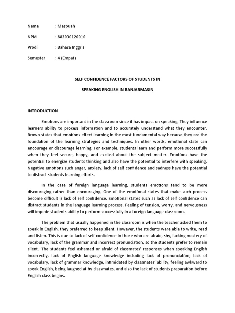 Self-Confidence in English Speaking Students | PDF | Emotions | Self Esteem