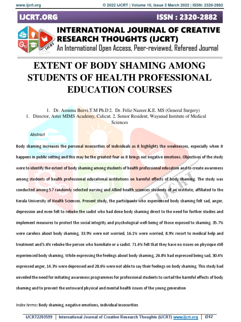 IJCRT2203599 | PDF | Shame | Body Image