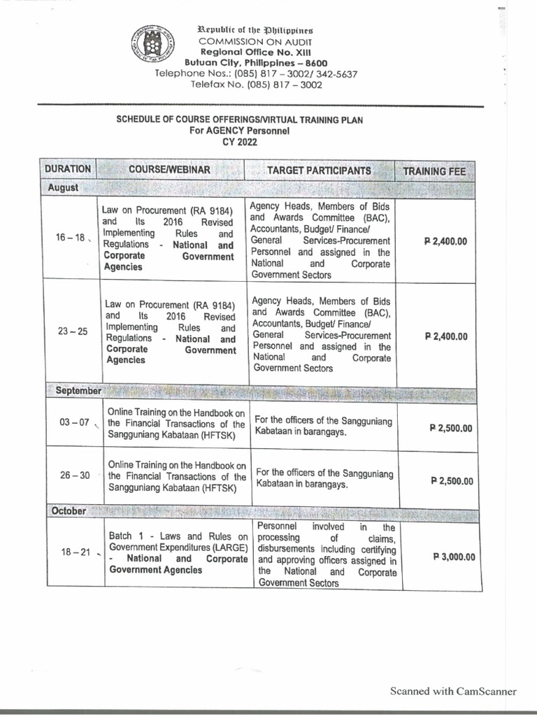 2022 - COA Training Offerings | PDF