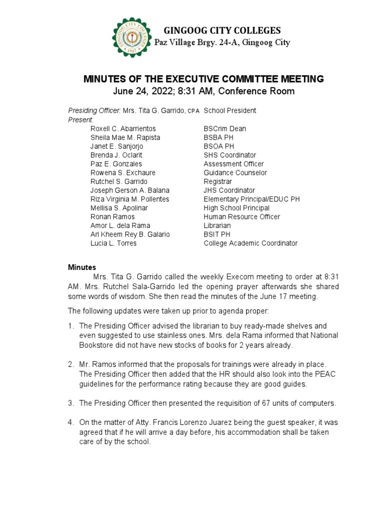 Minutes EXECOM 2022 June24 | PDF