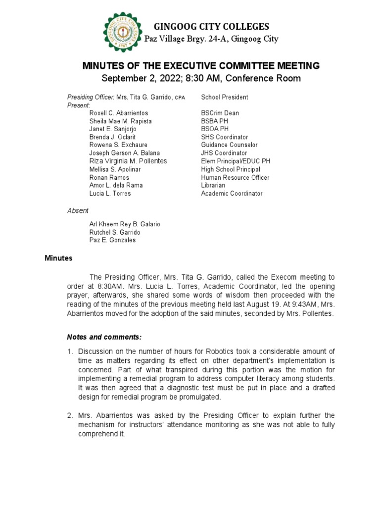 Minutes EXECOM 2022 Sept2 | PDF