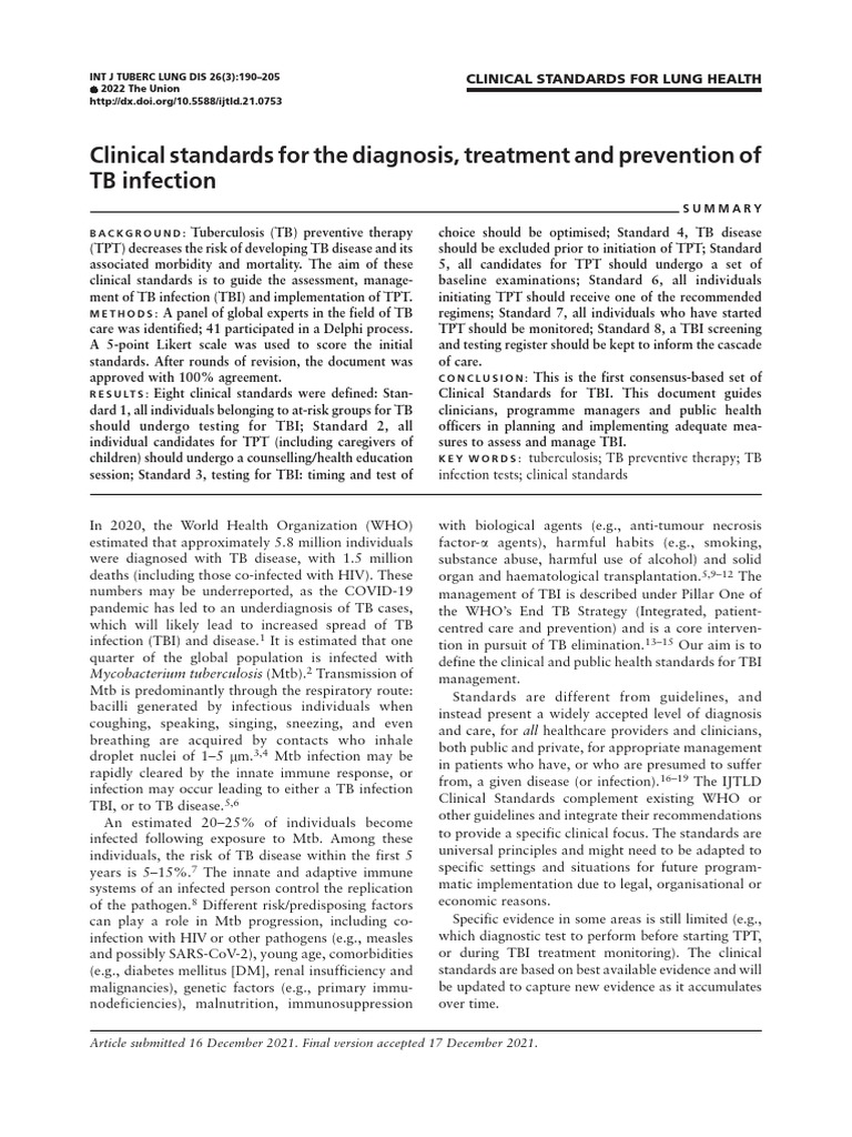 Clinical Standards for TB Infection Management | PDF | Self-Improvement ...