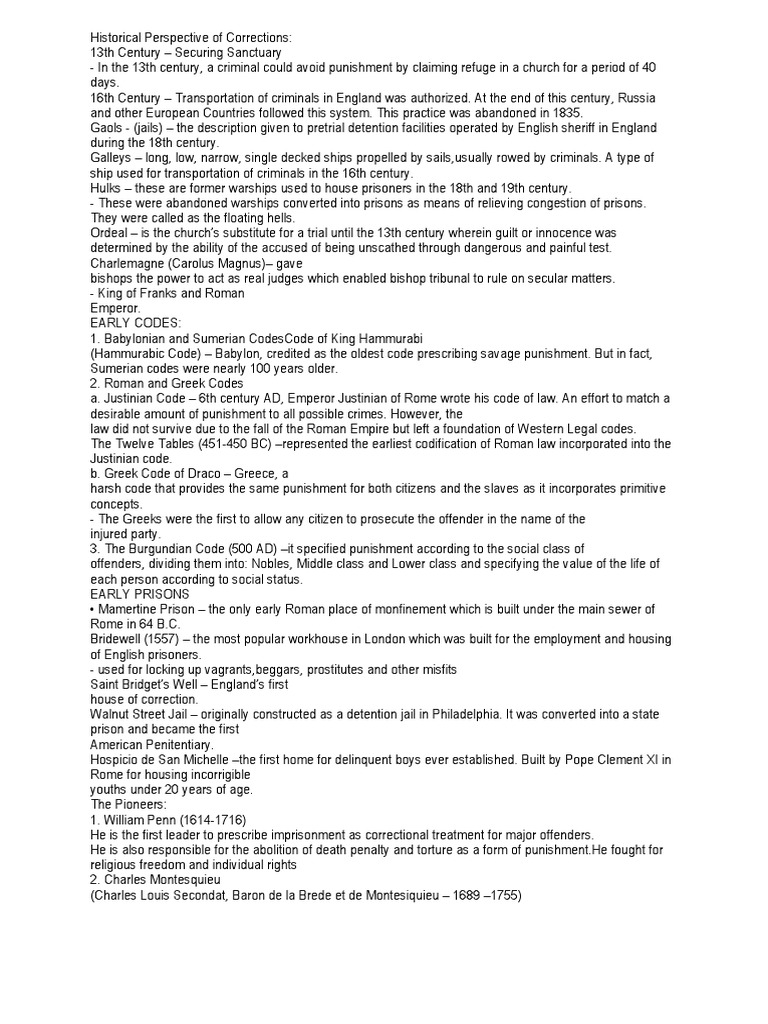 Historical Perspective of Corrections | PDF | Prison | Detention ...