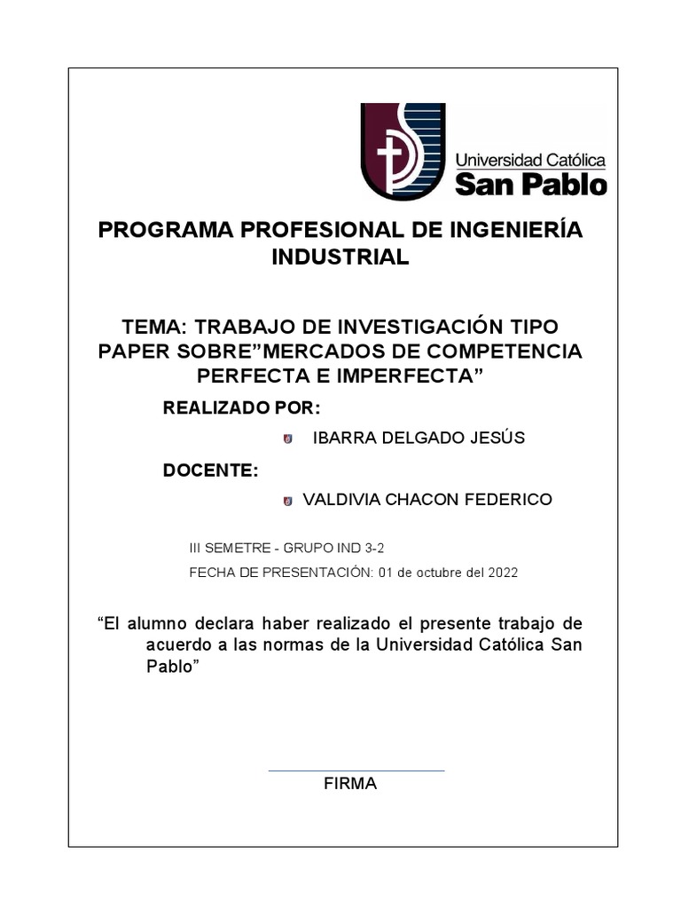 TRABAJO DE INVESTIGACION TIPO PAPER IBARRA A | PDF | Mercado (economía ...