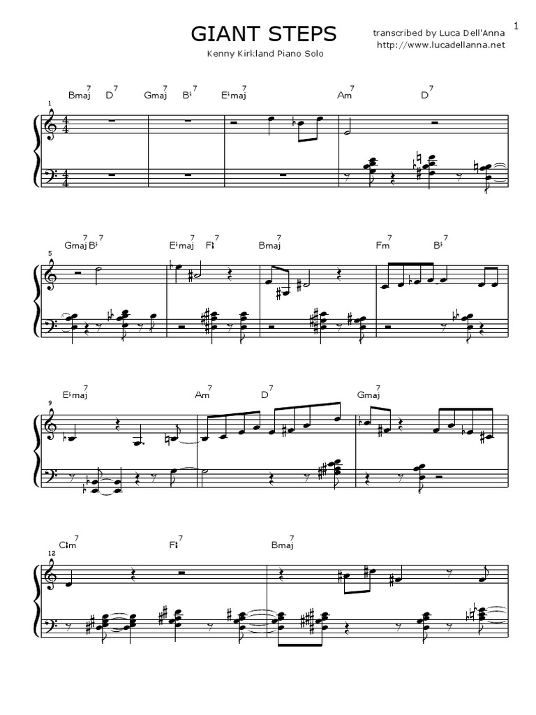 Giant Steps Kenny Kirkland Solo Transcription Transcr. Luca DellAnna 3 | PDF