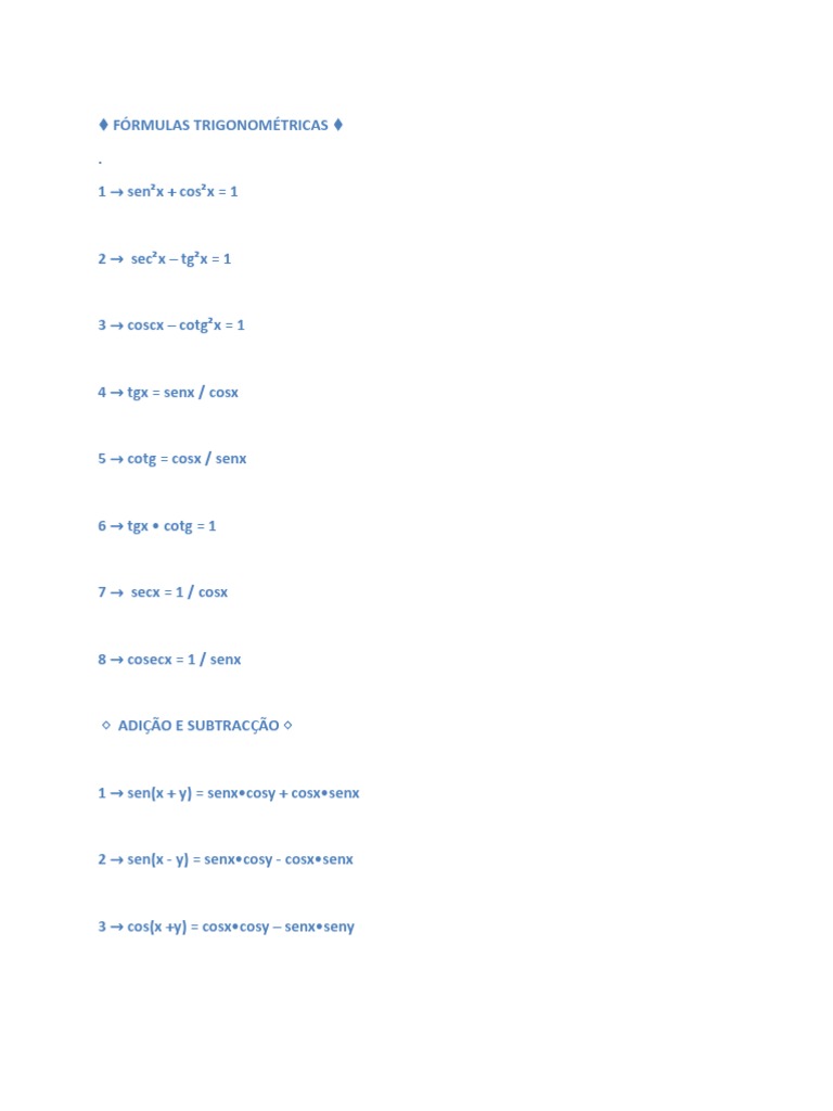 Fórmulas Trigonometricas | PDF