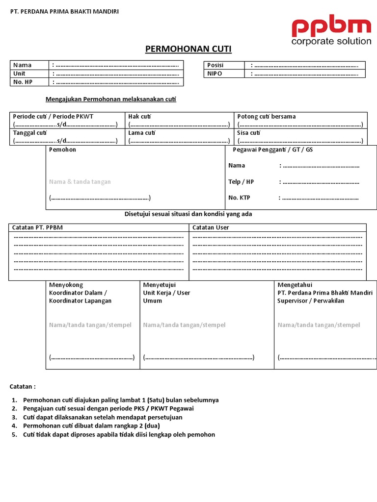 Form Cuti 2022 PPBM | PDF