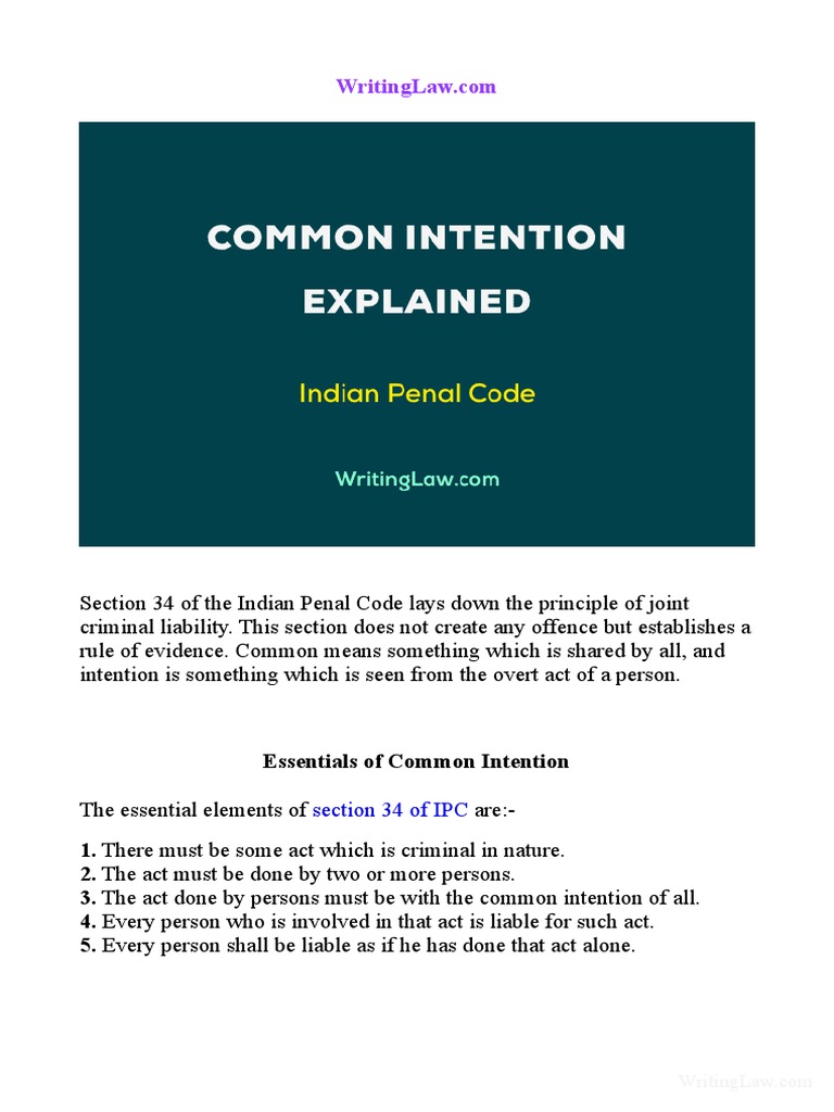 Common Intention Explained Section 34 IPC | PDF | Legal Liability | Public Law