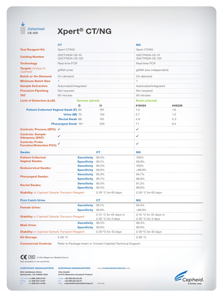 Cepheid-Xpert-CTNG-Datasheet-CE-IVD-3144-English | PDF | Sensitivity ...