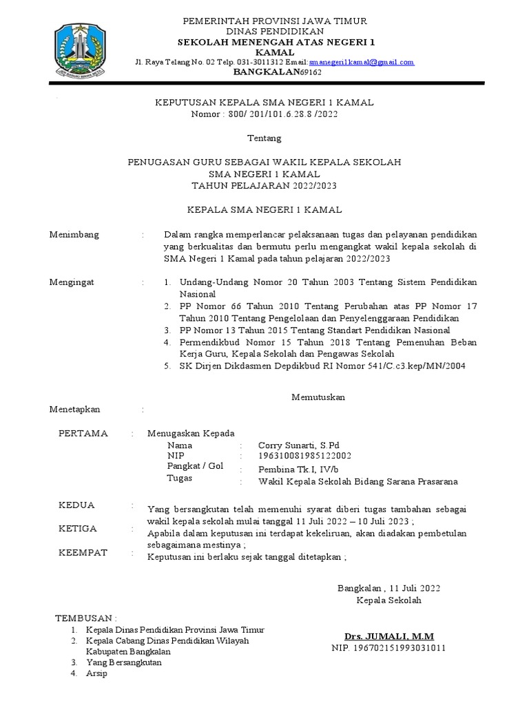 SK Wakil Kepala Sekolah Sarpras 2022 | PDF