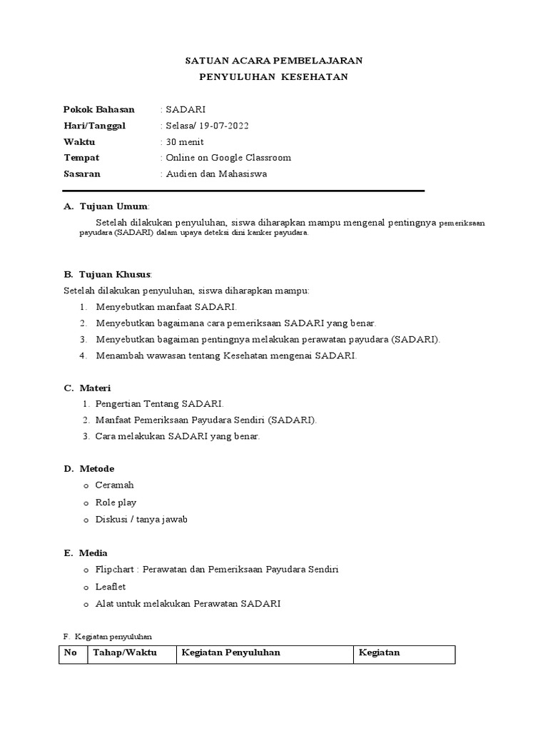 Contoh - Satuan Acara Pembelajaran | PDF