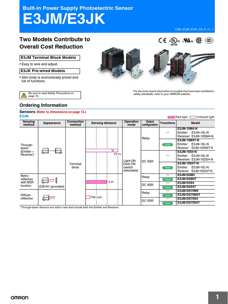 Cam Bien Quang Omron E3JK Series Data Sheet 18052019024151 | PDF | Power Supply | Electrical ...