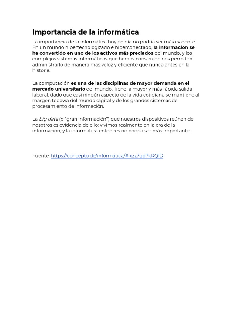 La importancia de la informática en la era digital | PDF