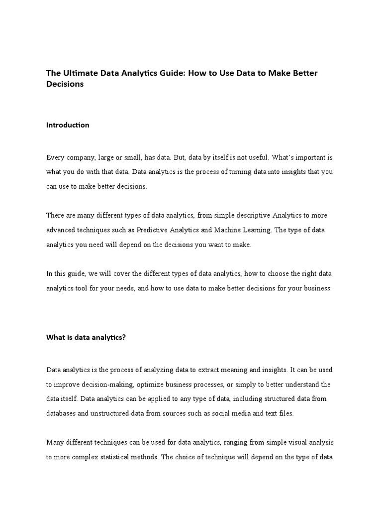Data Analytics Guide | PDF | Analytics | Data Analysis Data Analytics Guide | PDF | Analytics | Data Analysis