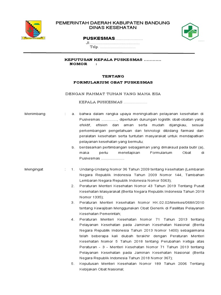Sk Tentang Formularium Obat Puskesmas Pdf