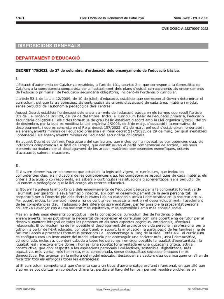 Decret Currículum ESO (Personalitzat) | PDF