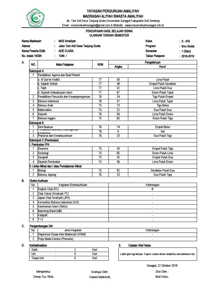 Aplikasi Rapor Mid Semester Ganjil T.A. 2018-2019 (10 IPS) | PDF