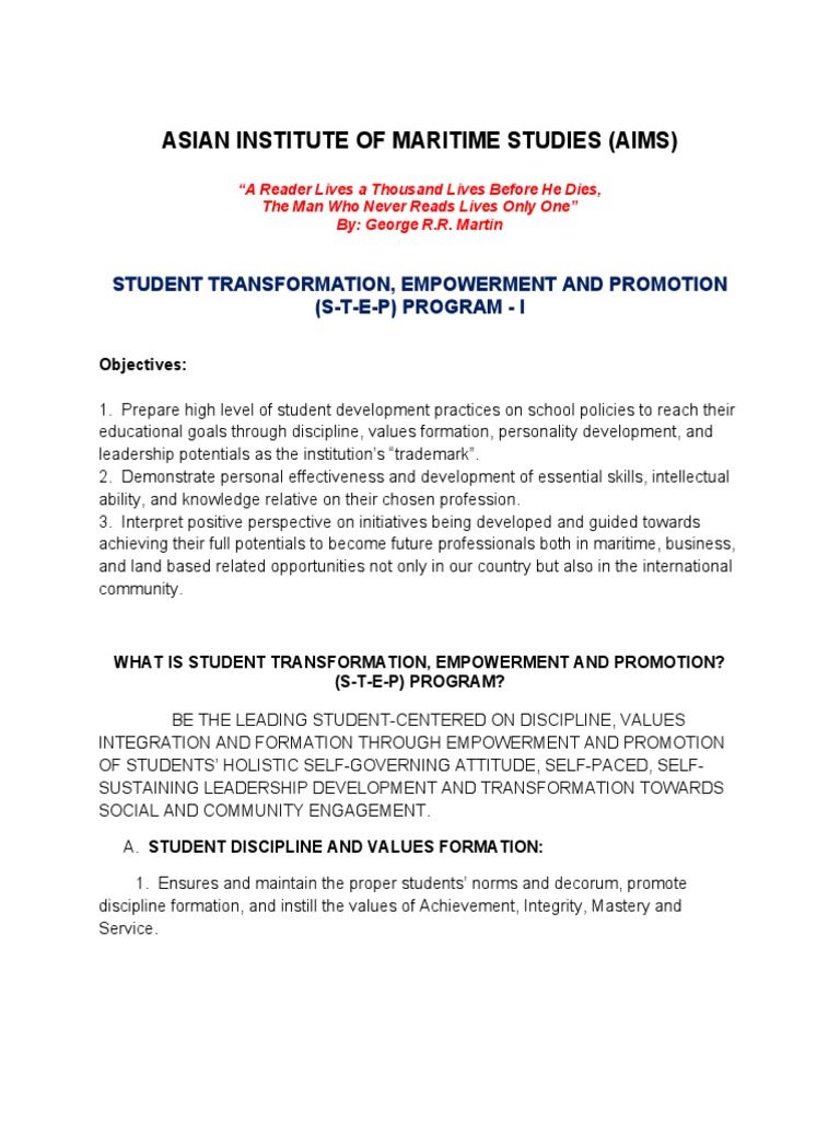 Asian Institute of Maritime Studies (Aims) : Student Transformation ...