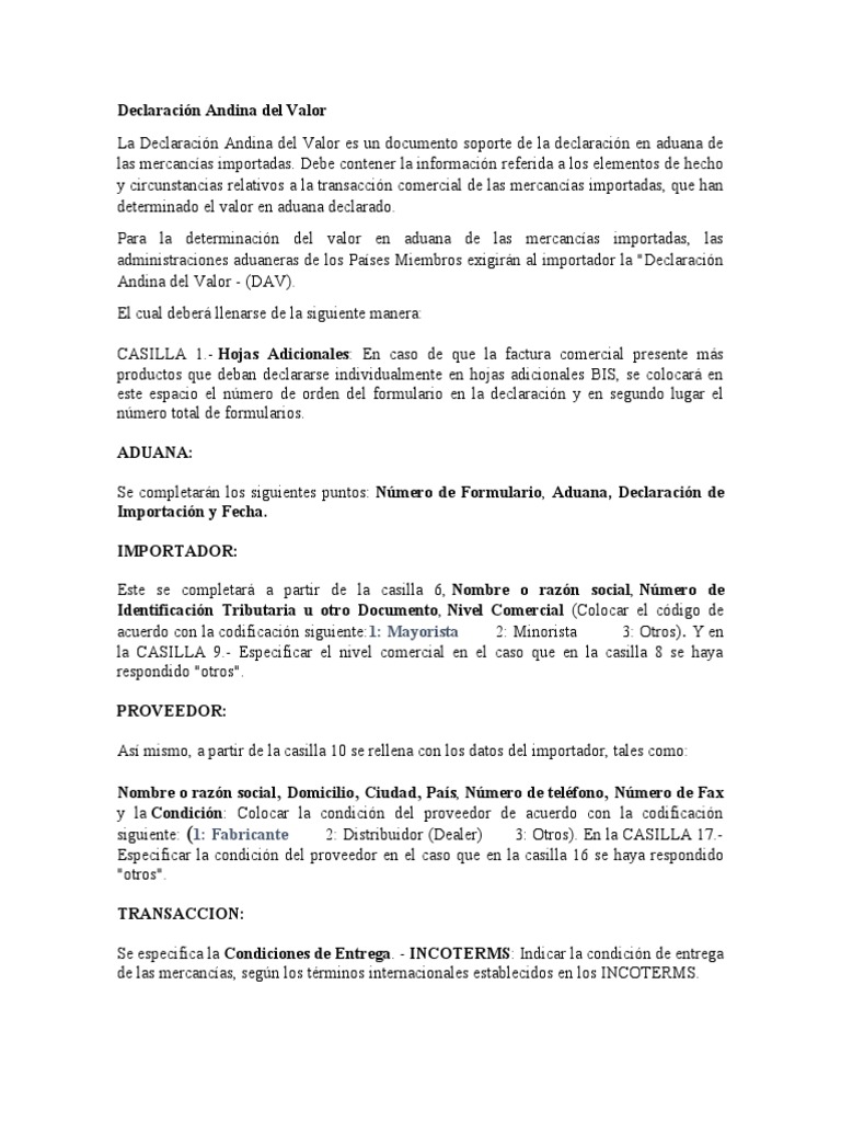 Declaración Andina Del Valor | PDF | aduana | Business