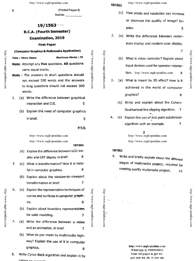 Bca 4 Sem Computer Graphics and Multimedia Application 1563 2019 | PDF Bca 4 Sem Computer Graphics and Multimedia Application 1563 2019 | PDF