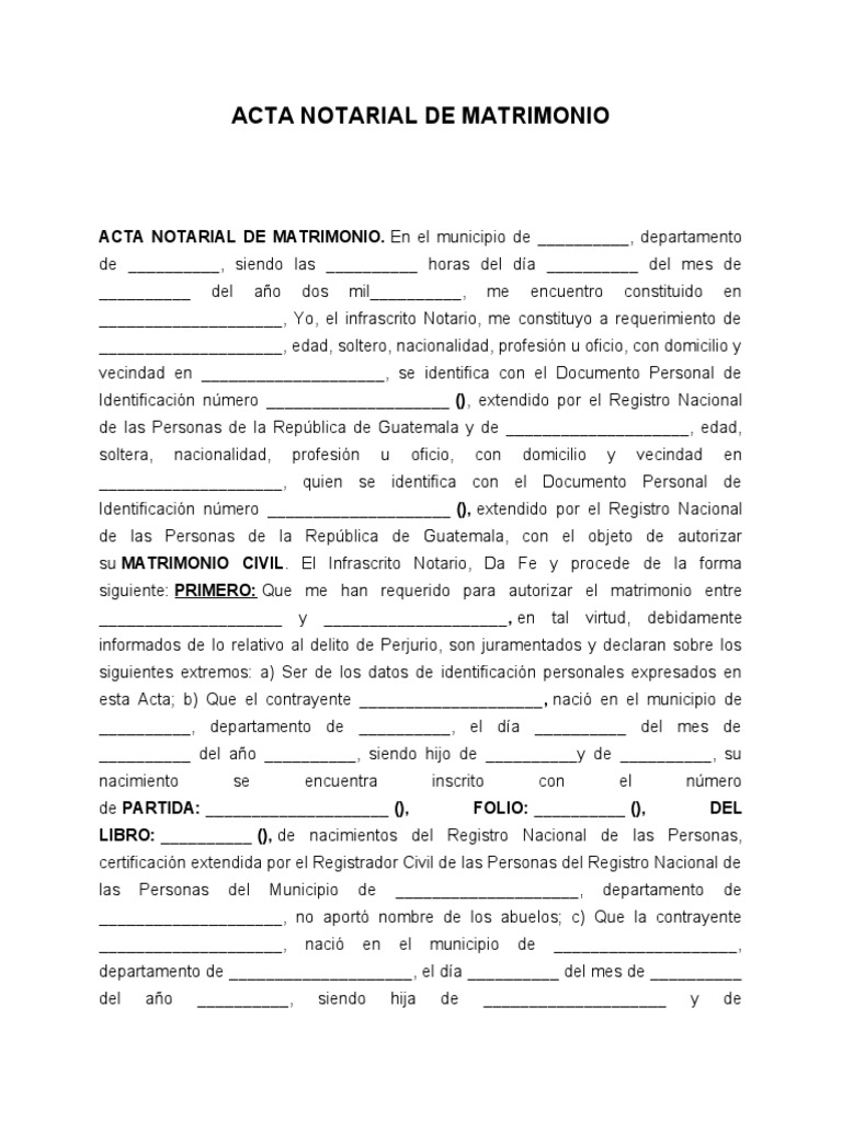 Acta Notarial de Matrimonio | PDF | Matrimonio | Justicia
