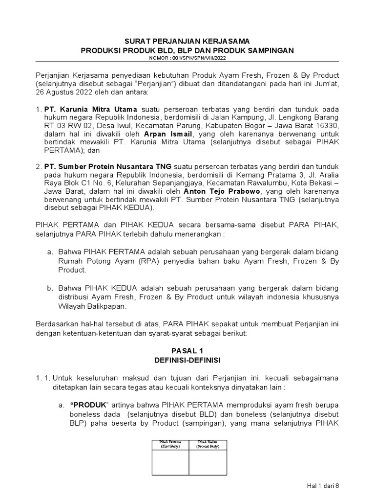 Surat Perjanjian Kerjasama BLD BLP (Arpan) | PDF