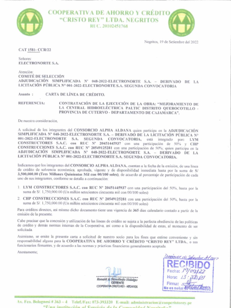 CARTA DE LINEA DE CREDITO | PDF